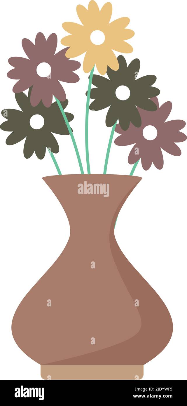 Simple flowers in brown vase semi flat color vector object Stock Vector ...