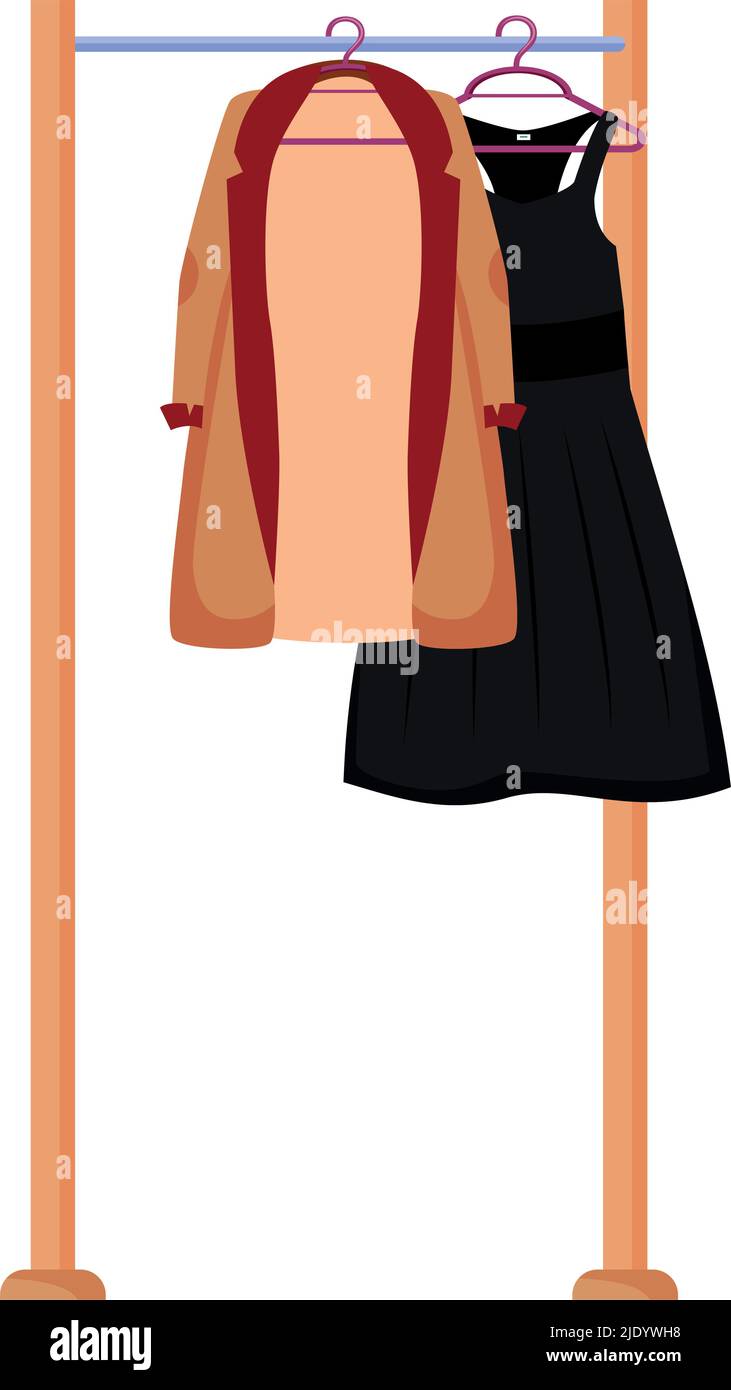 Garment rack with stylish clothes semi flat color vector object Stock ...