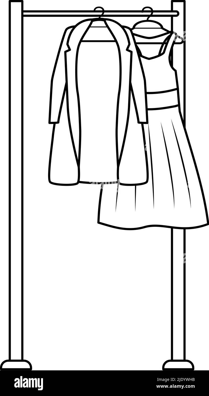 Clothing rack with dresses on hangers semi flat color vector object ...