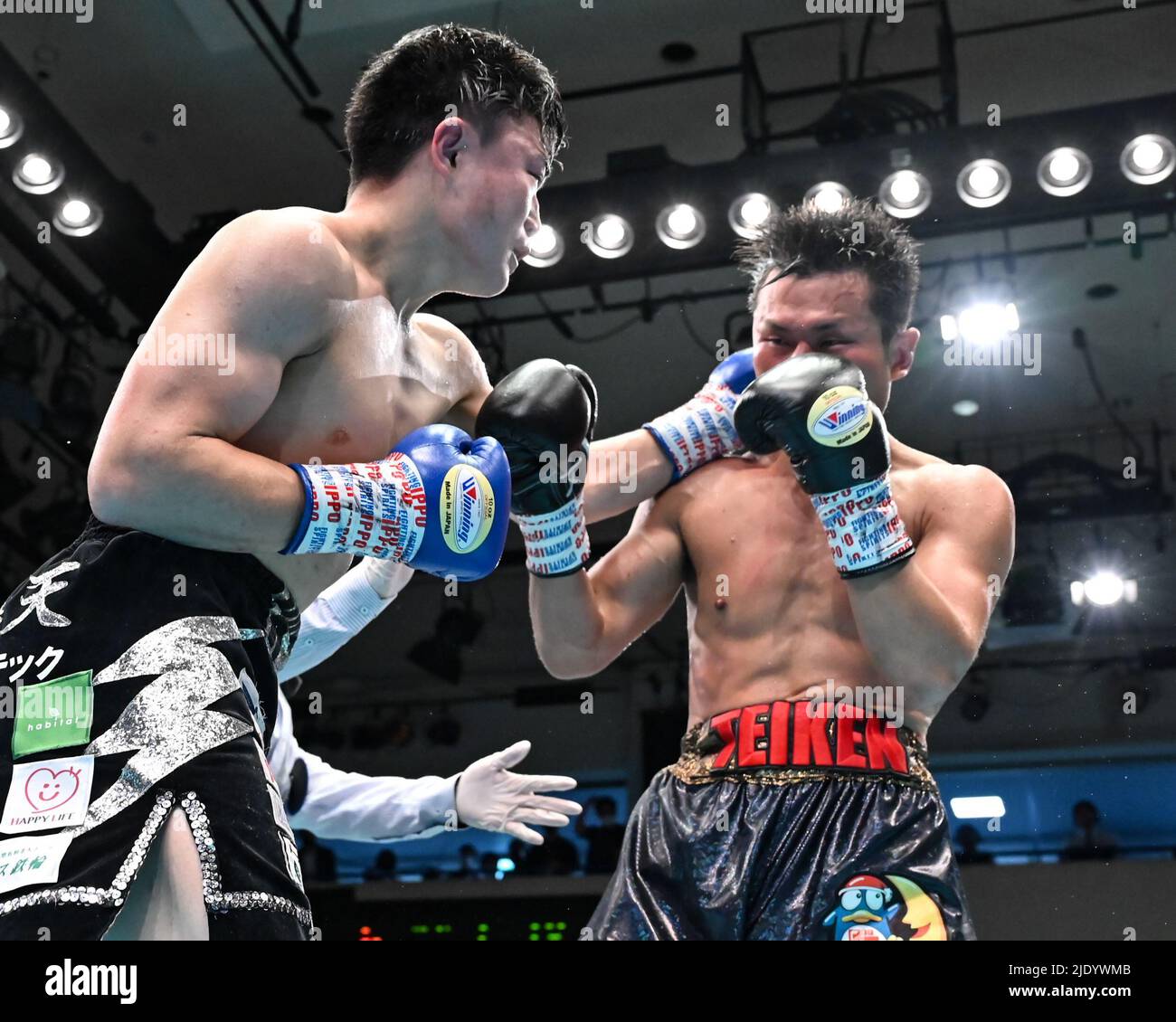 Tokyo, Japan. 13th June, 2022. Takeru Kobata (blue gloves) and Yuki ...