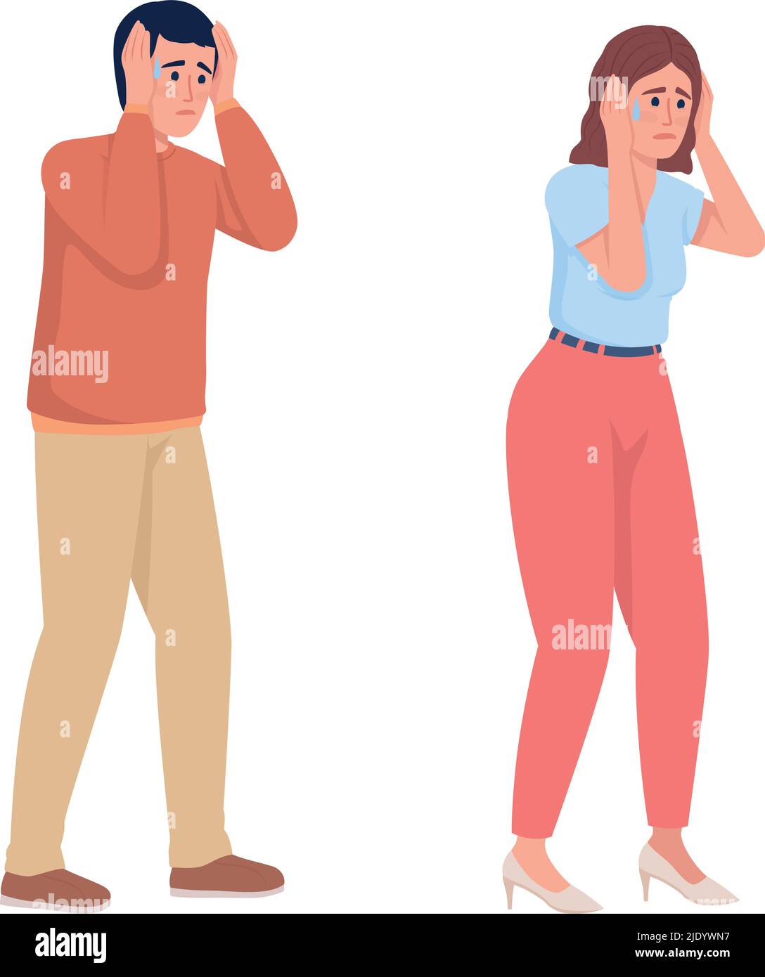 Covering ears woman young sad Stock Vector Images - Alamy