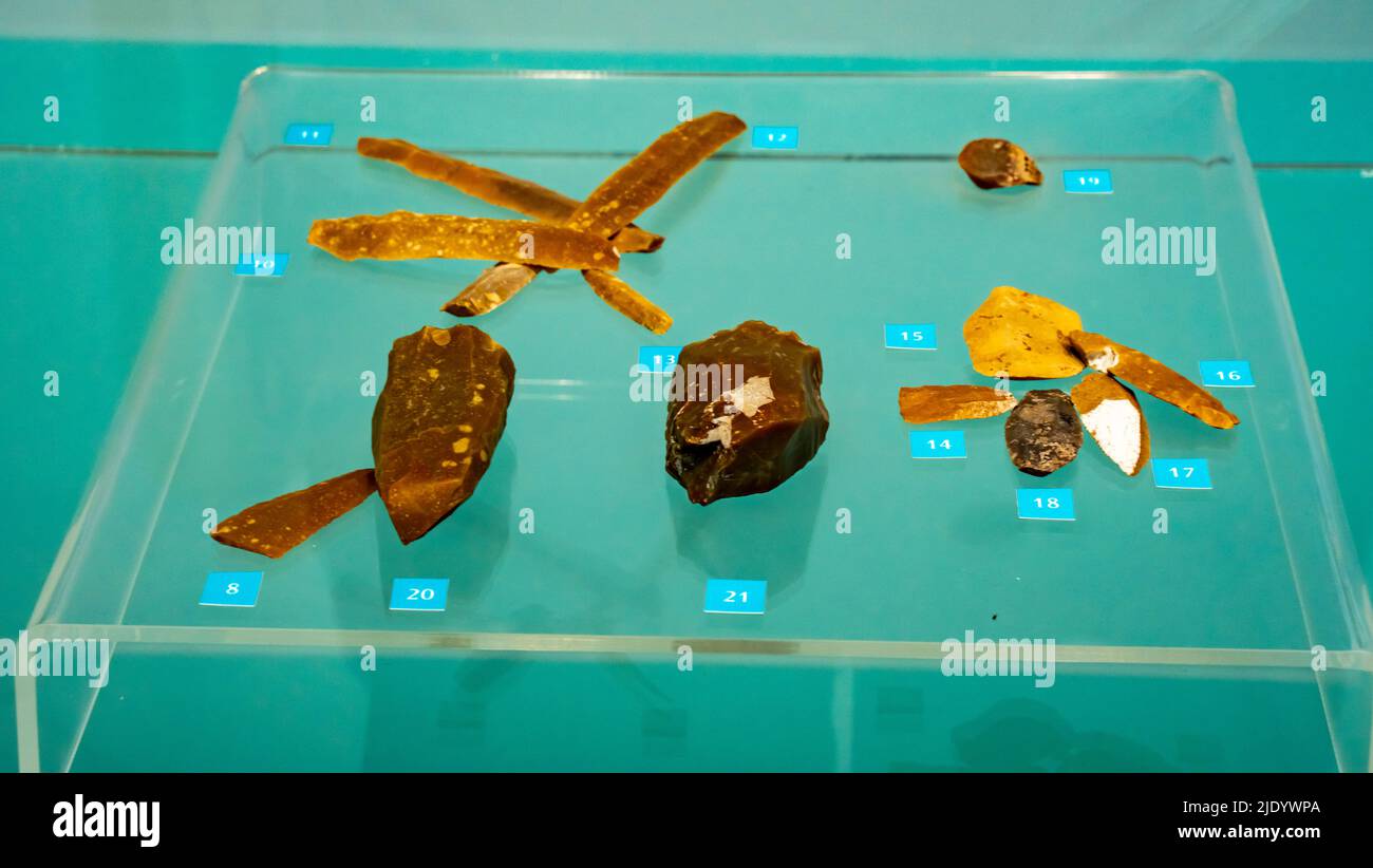 BOLJETIN, SERBIA - SEPTEMBER 3, 2021: Flintstone blades from Museum of ...