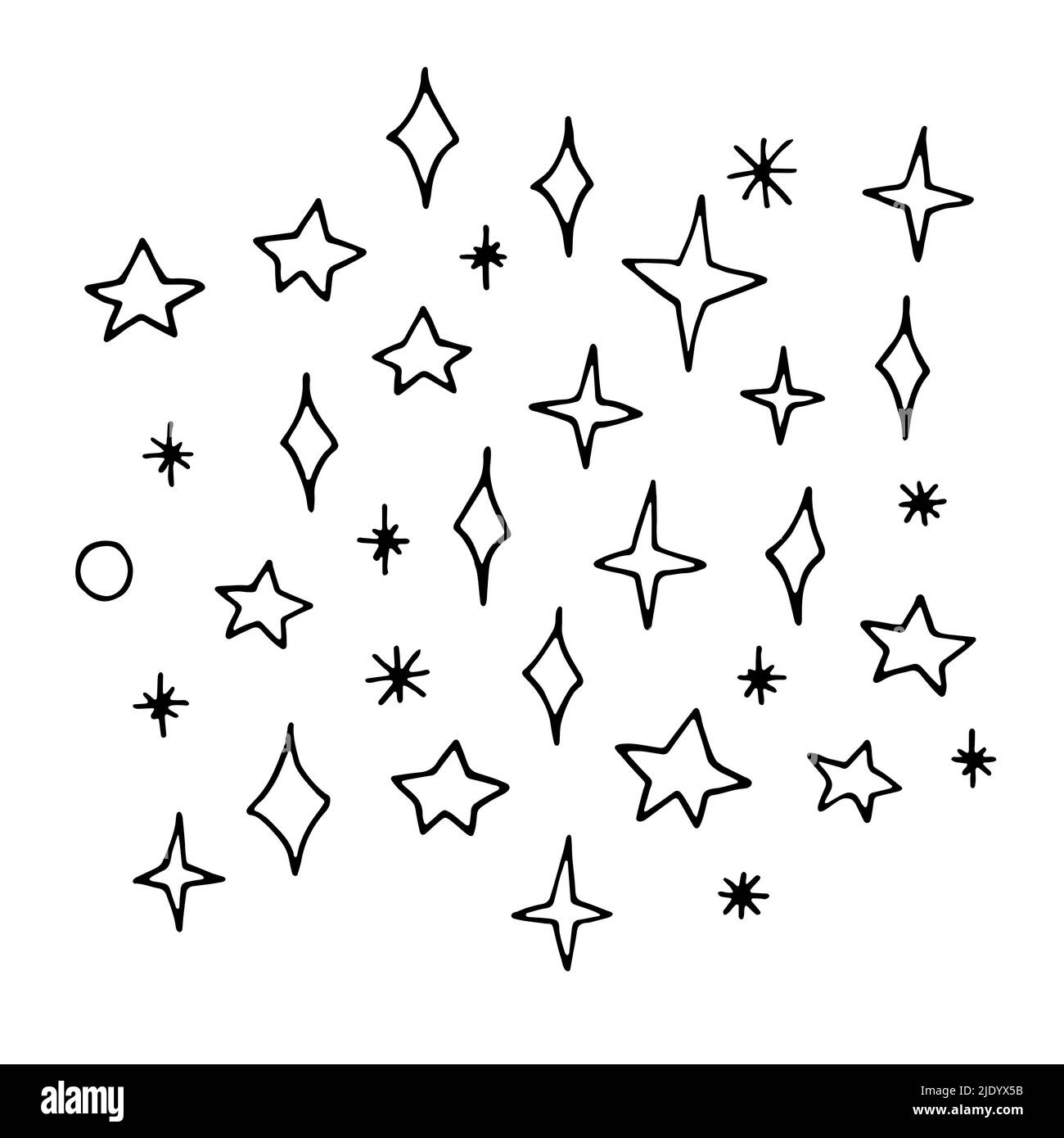 Line doodle Space set. Hand-drawn star isolated on white background ...