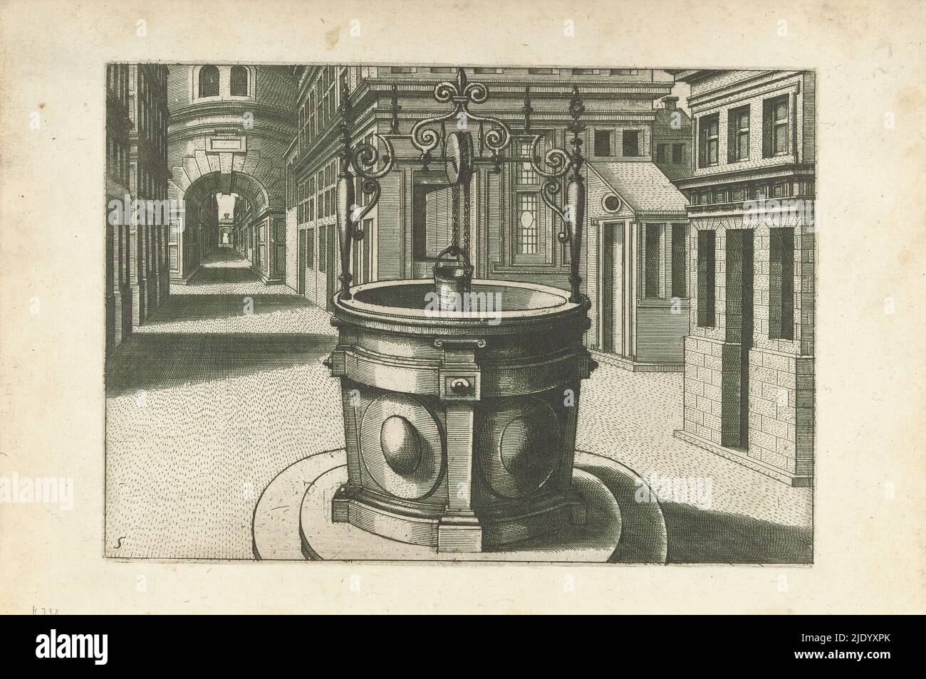 Street and round well with metal canopy, Wells (series title), A street ...