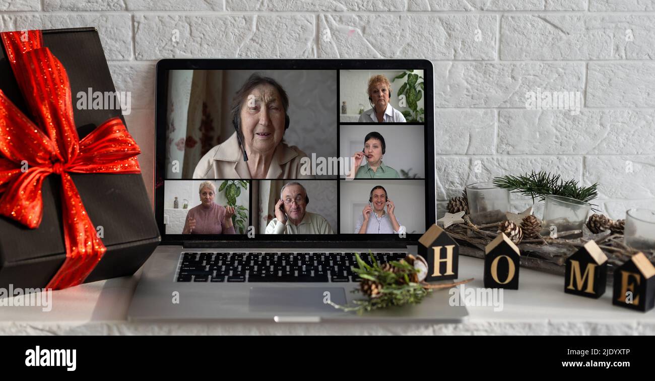 Remote Christmas video party. Family call celebrate New Year 2023 ...