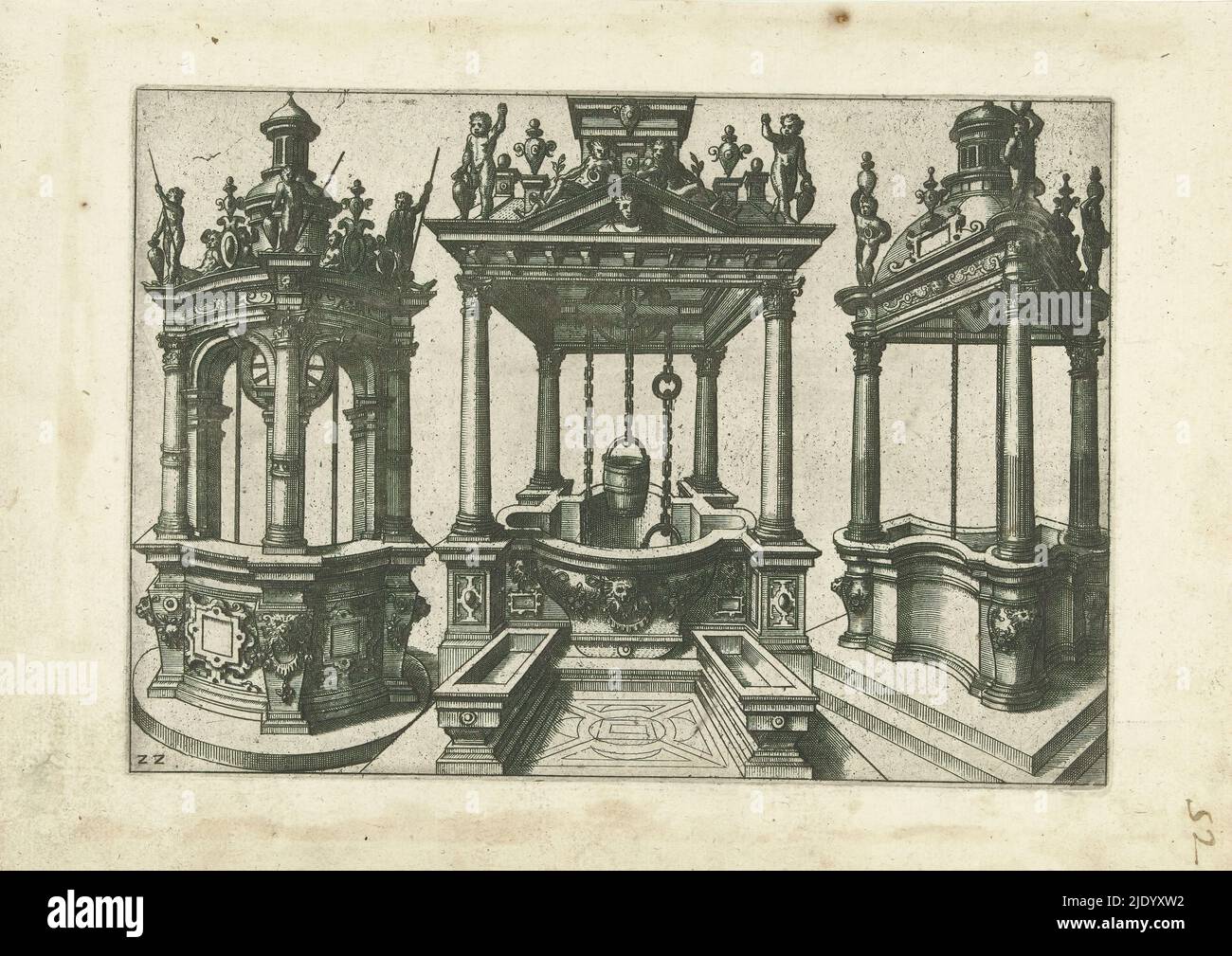 Three wells, one is semicircular, Water wells (series title), A ...