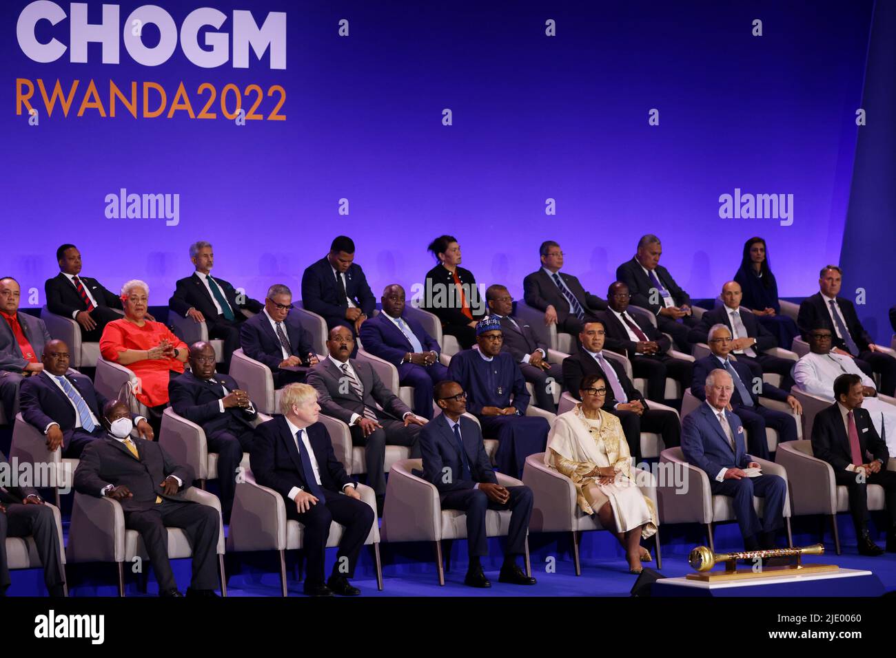 (Front row second left to right) Prime Minister Boris Johnson, Rwandan ...