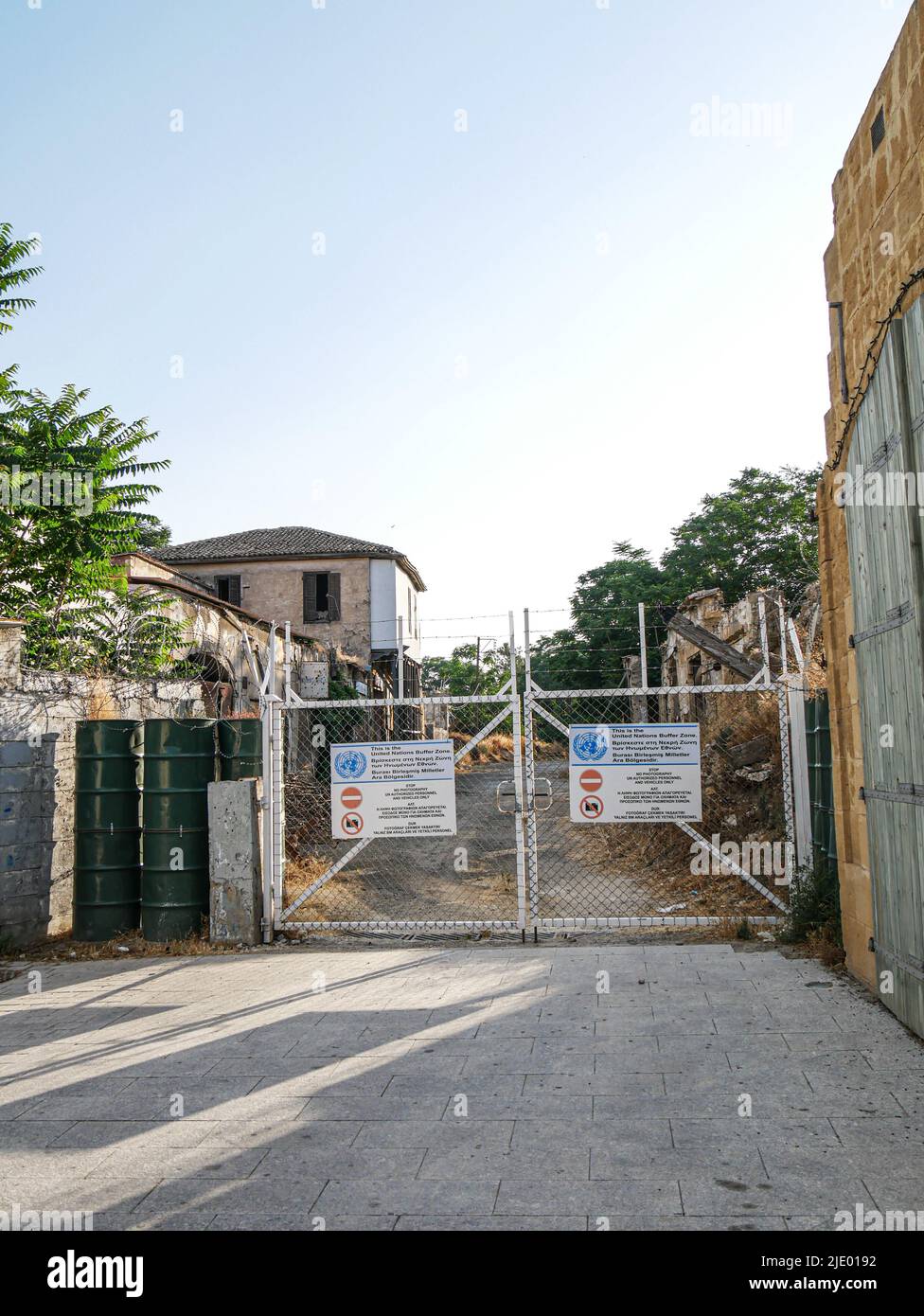 Fenced-off entrance to the UN Buffer Zone in Nicosia, Cyprus Stock ...