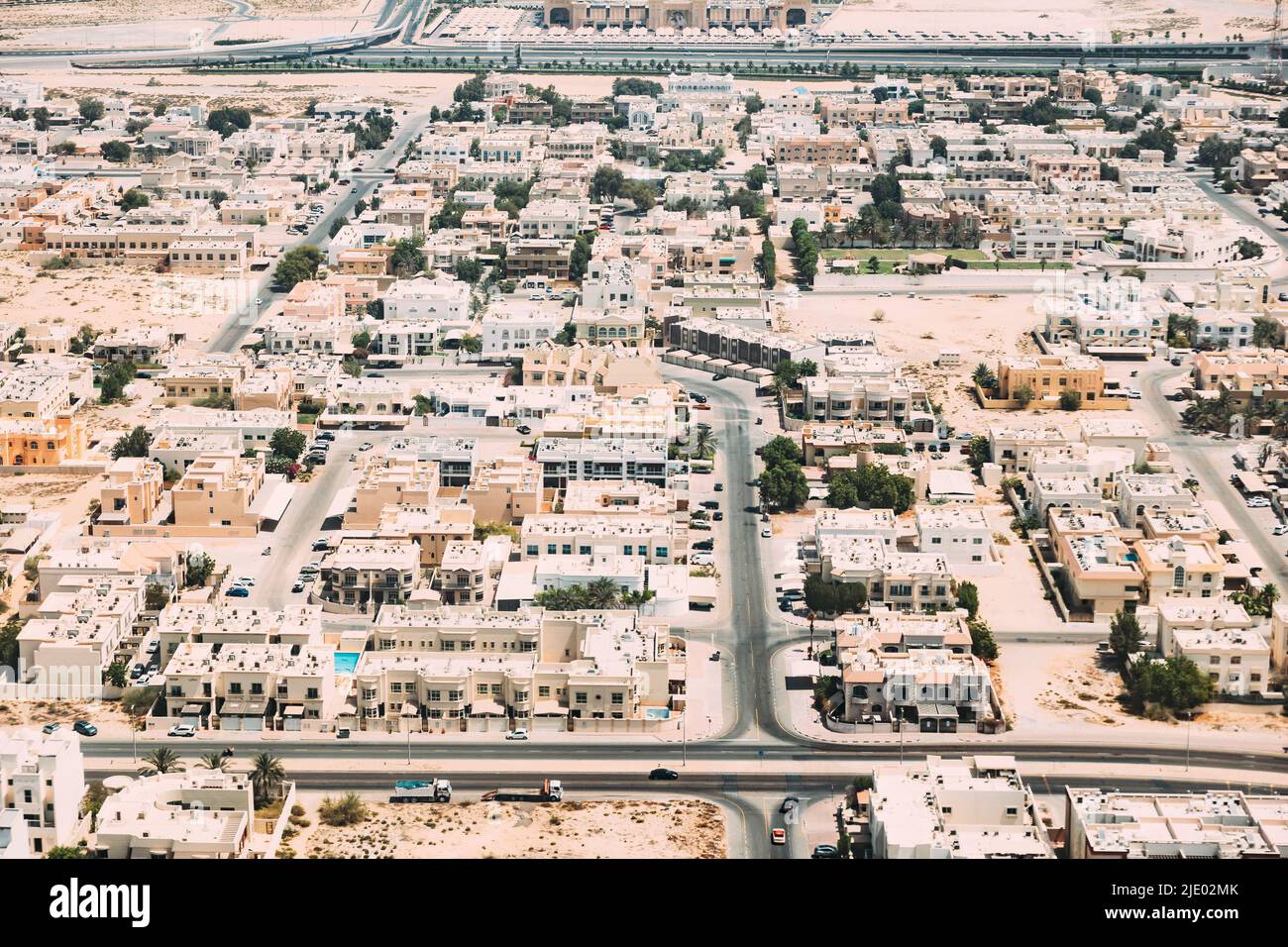 Aerial View Of Cityscape Of Dubai From Window Of Plane. United Arab ...