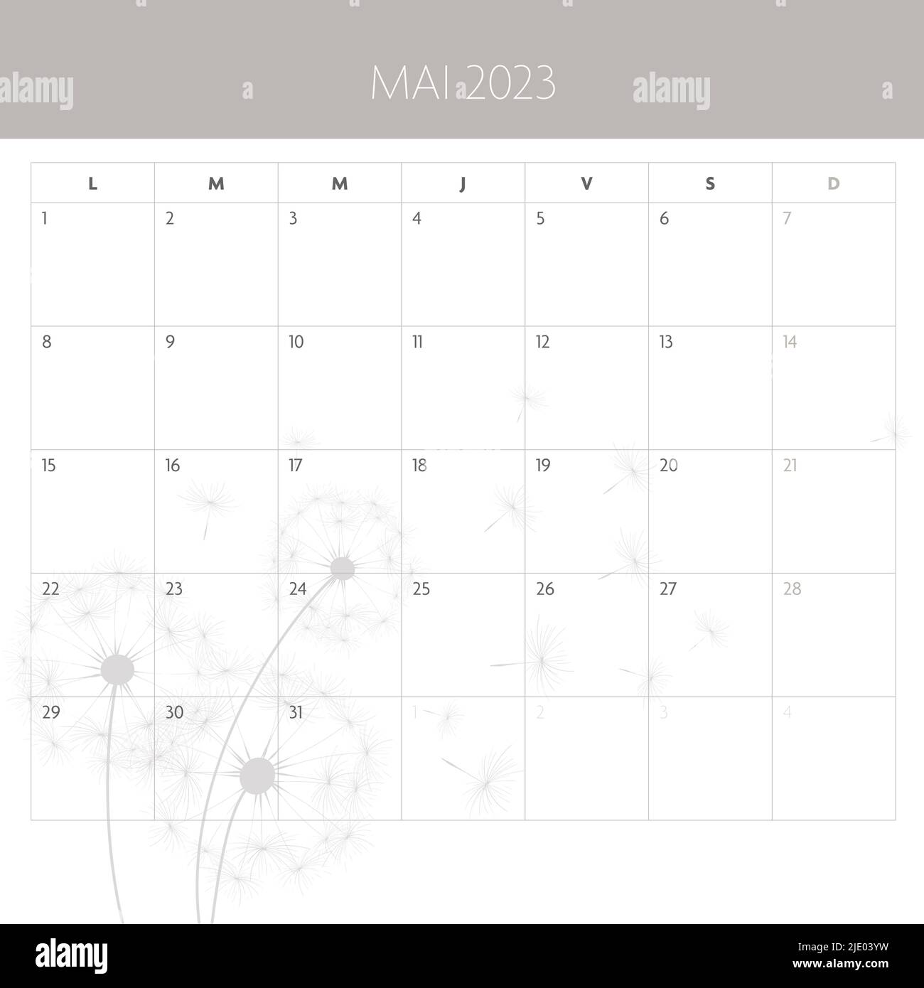 French May 2023 calendar with dandelions design Stock Photo - Alamy