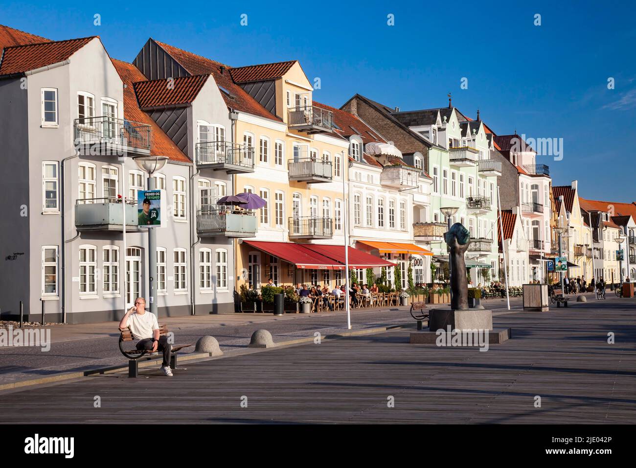 Promenade, waterfront at the port of Sonderborg, Sonderborg, Denmark ...