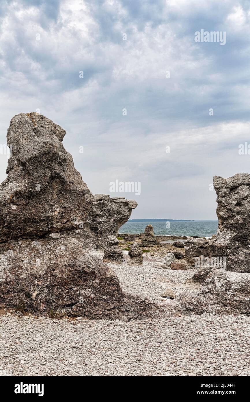 Raukar, limestone columns, rocks on the coast, erosion, Folhammar ...