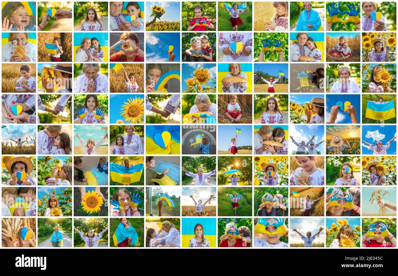 Collage of photos on the theme of Ukraine. Selective focus Stock Photo ...