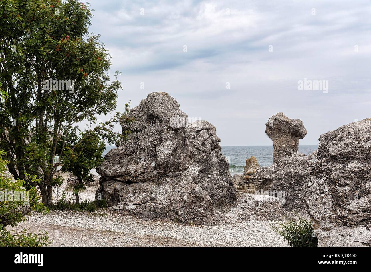 Raukar, limestone columns, rocks on the coast, erosion, Folhammar ...