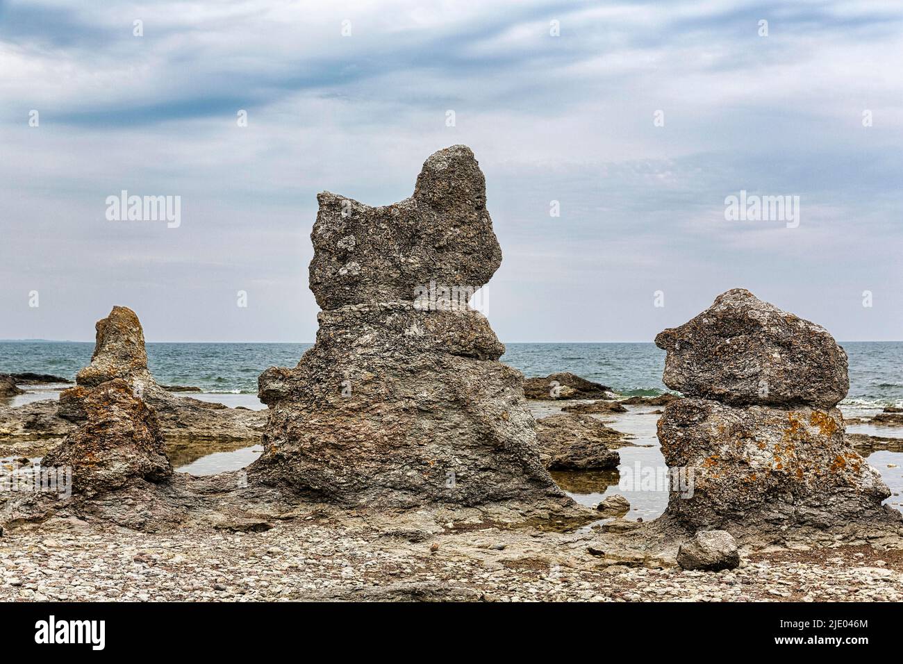 Bizarre Rauken, Raukar, limestone columns, rocks on the coast, erosion ...