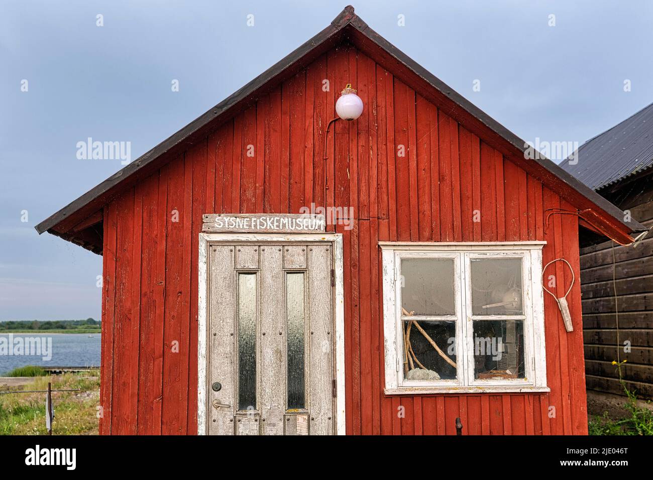 Old red wooden fishing hut, fishing museum, fiske museum, fishing place ...