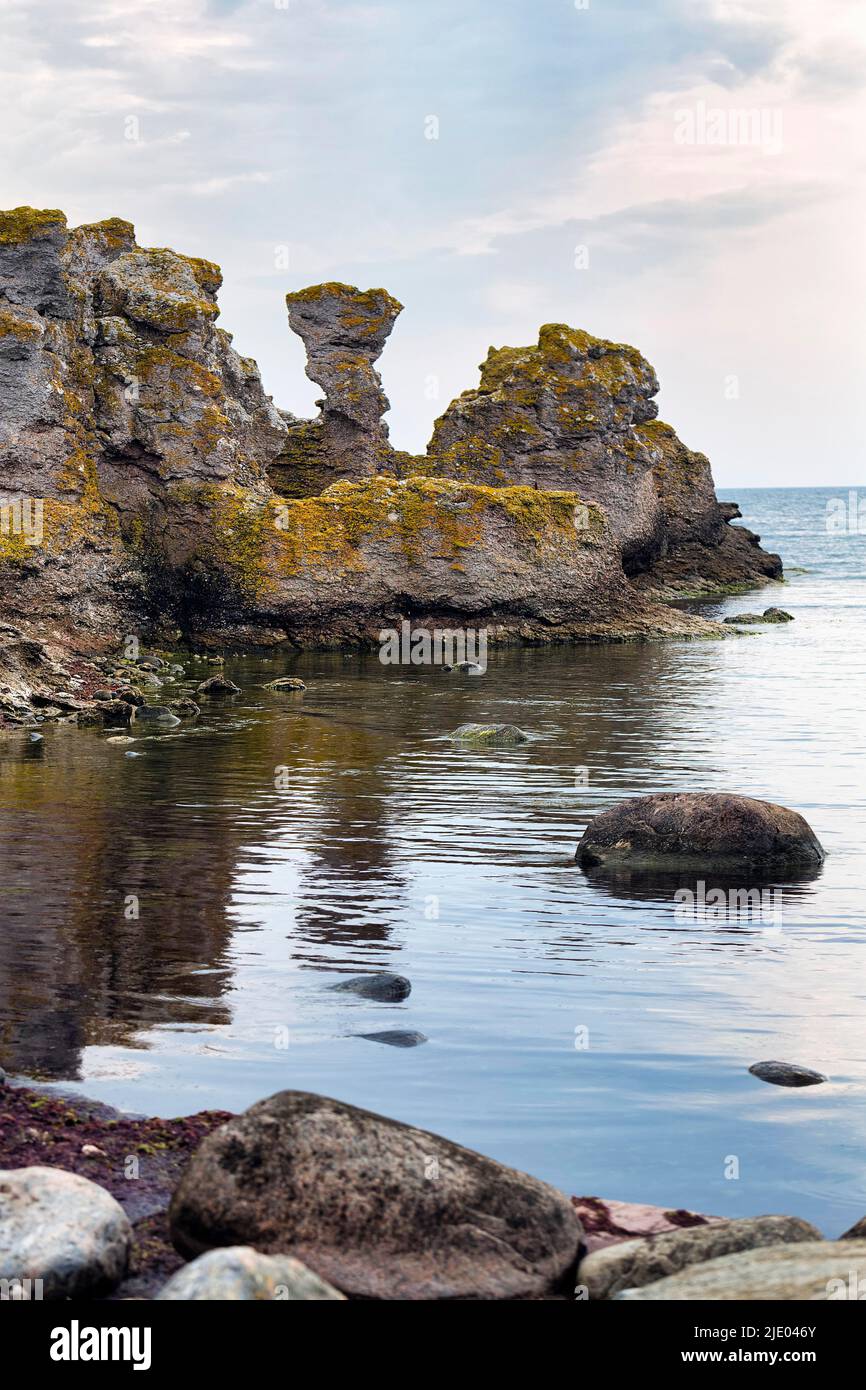 Rocky coast by the sea, Raukar on the east coast of Gotland ...