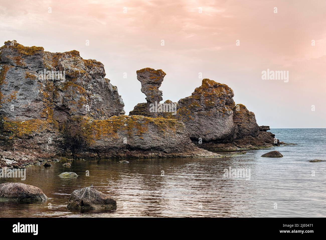 Rocky coast by the sea, Raukar on the east coast of Gotland ...