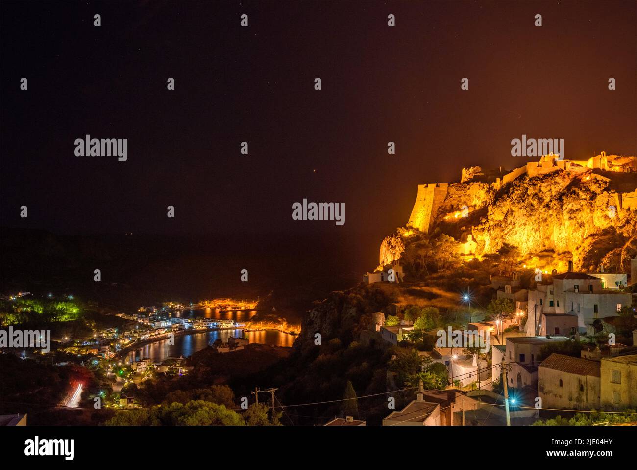 Breathtaking aerial panoramic view over Chora, Kythira and the Castle ...