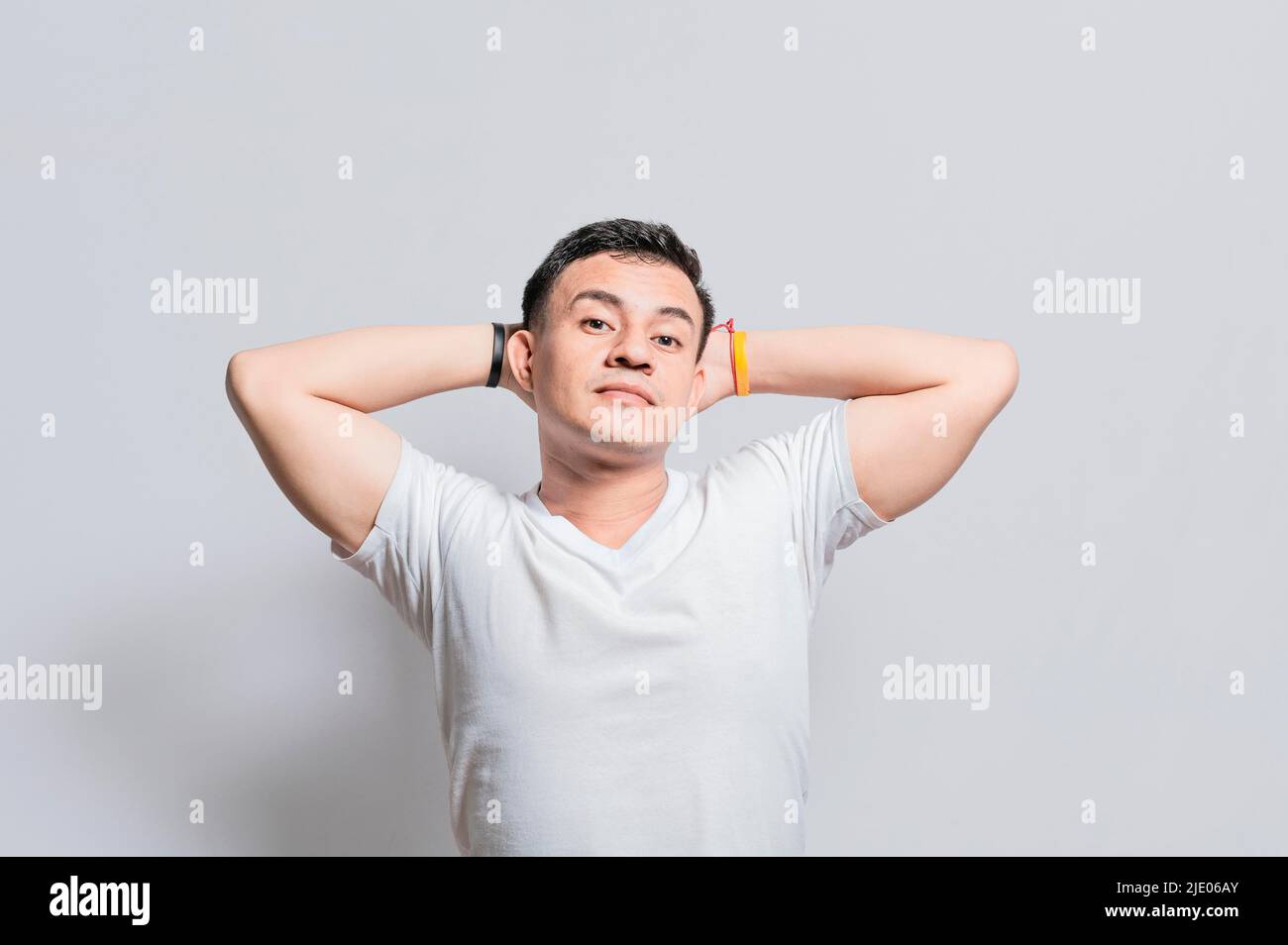 Satisfied person with hands behind his head, Concept of relaxed man ...