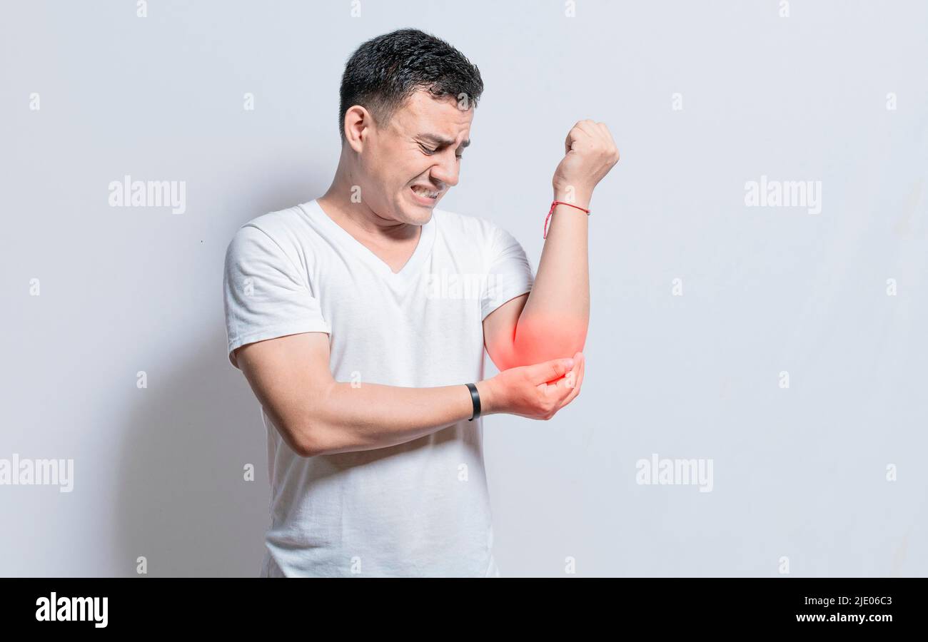 Person with elbow pain, concept of a man with rheumatism elbow pain ...
