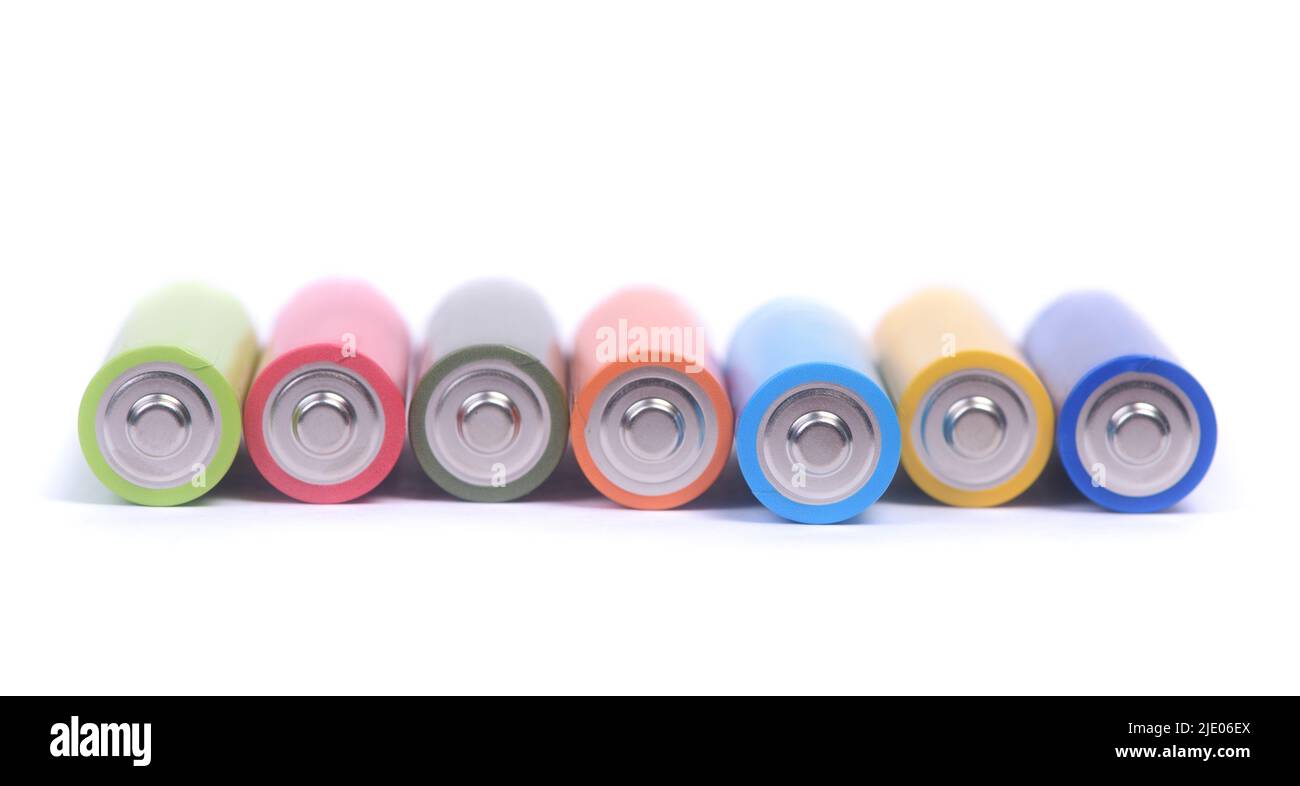 Group of colorful batteries isolated on white background Stock Photo ...