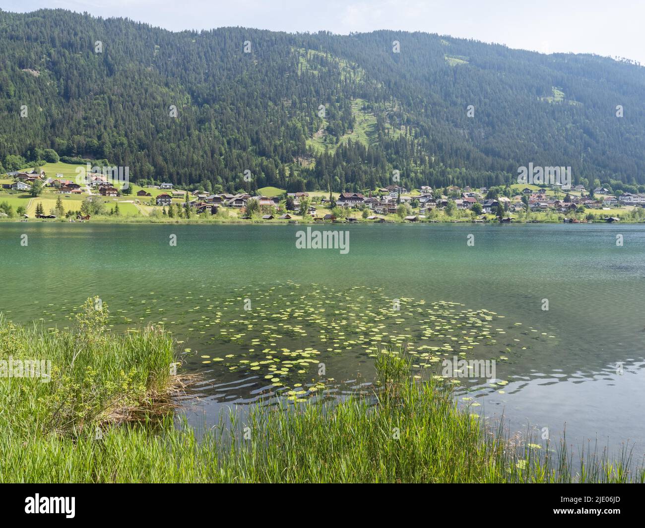 View of Techendorf on Lake Weissensee, Carinthia, Austria Stock Photo ...