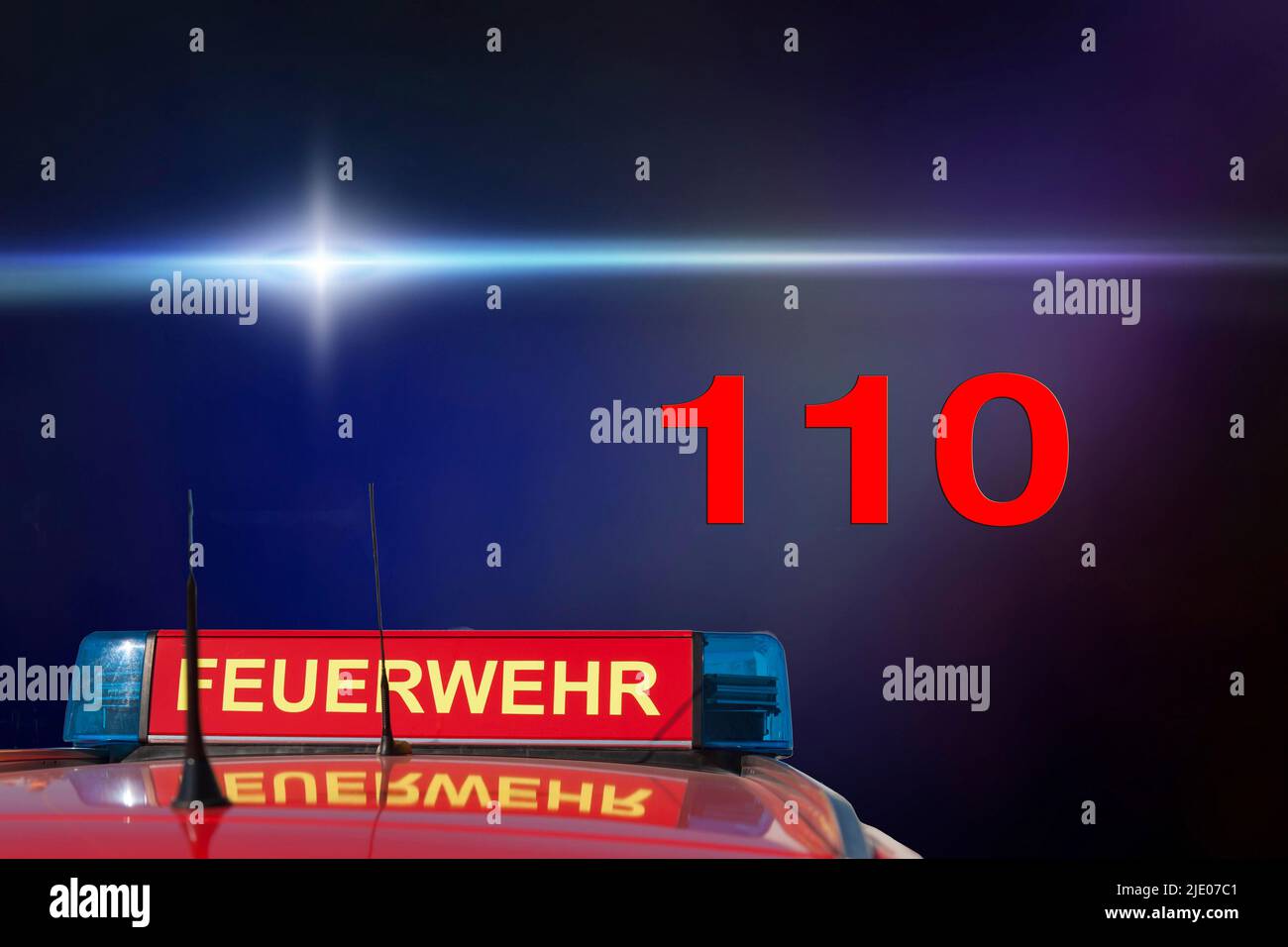 Symbolic image, fire brigade emergency vehicle, emergency call 110 with ...