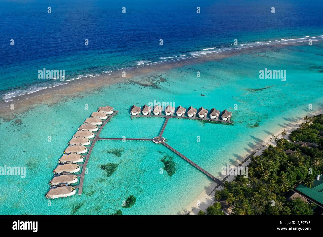 Helicopter View Six Senses Kanuhura Island Resort With Beaches And Water Bungalows Lhaviyani