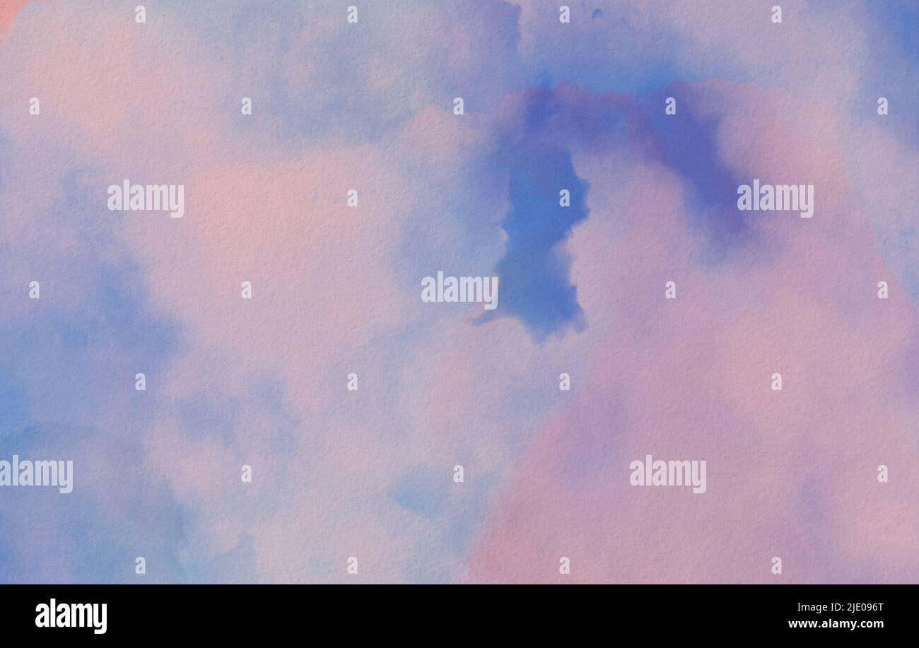 Abstract pastel blue, pink and purple watercolor on grain paper ...