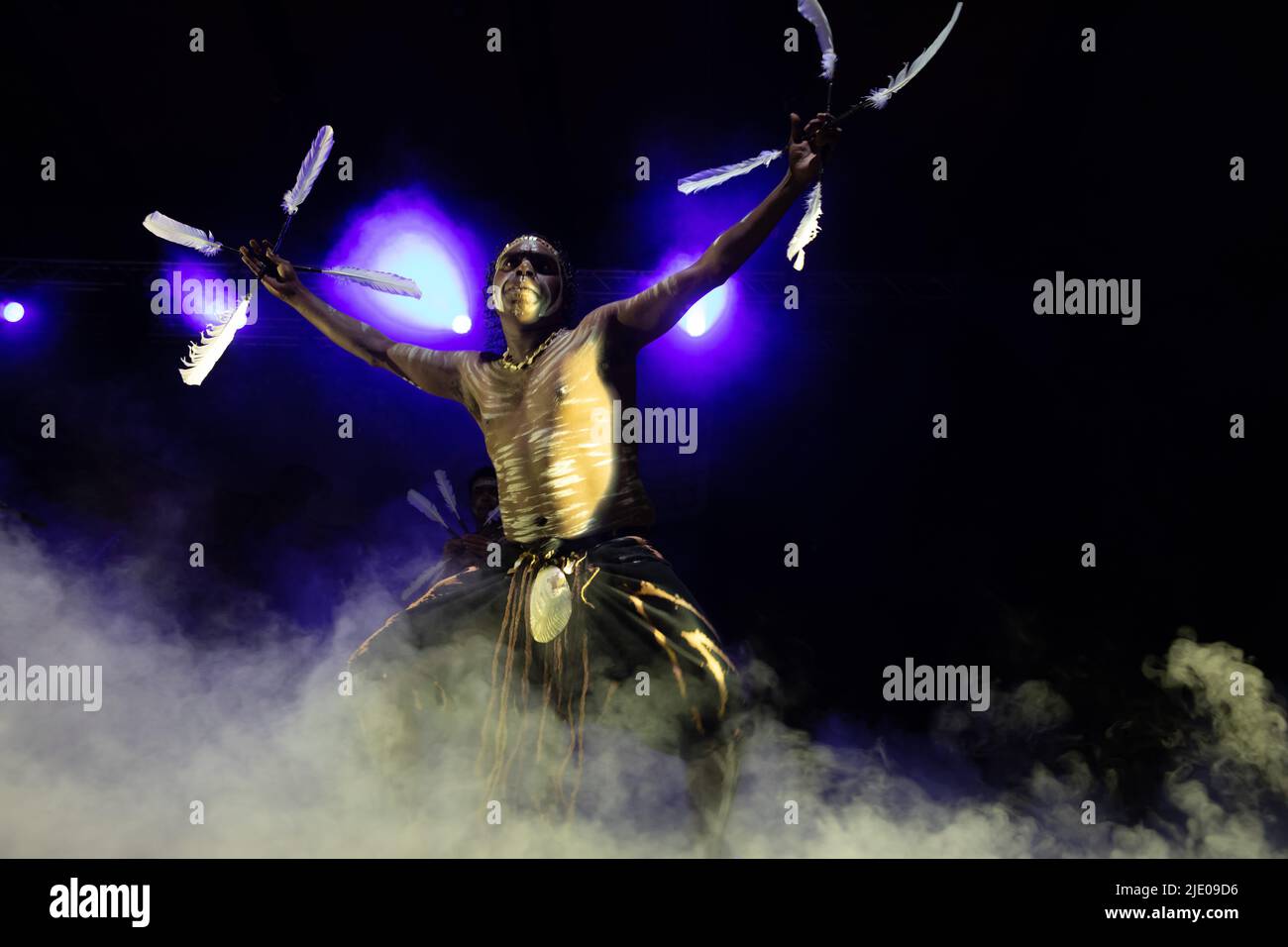 Aboriginal Australian indigenous dancer performing live on stage with ...