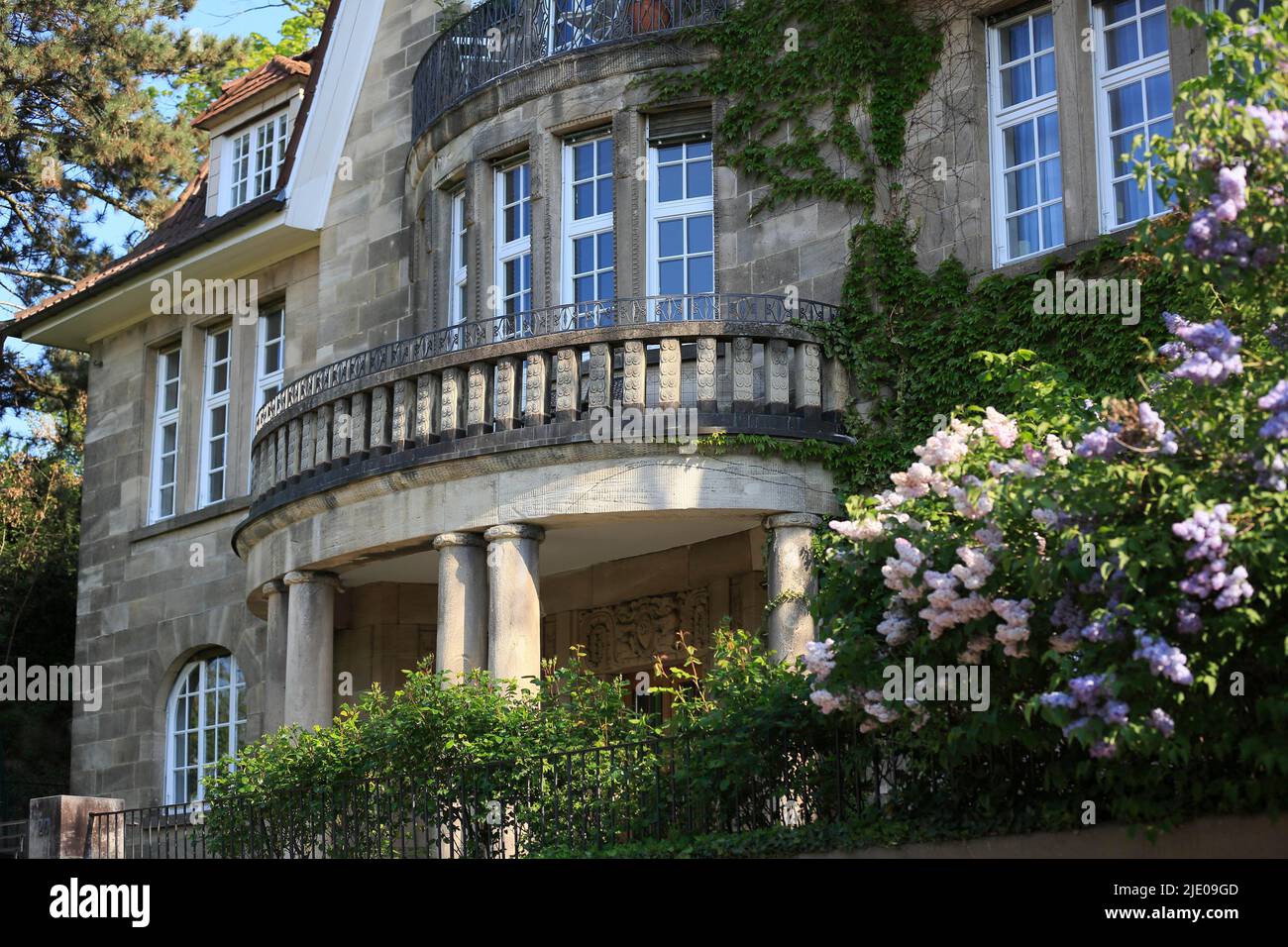 Facade with columns and balcony of a luxury villa of the Wilhelminian ...