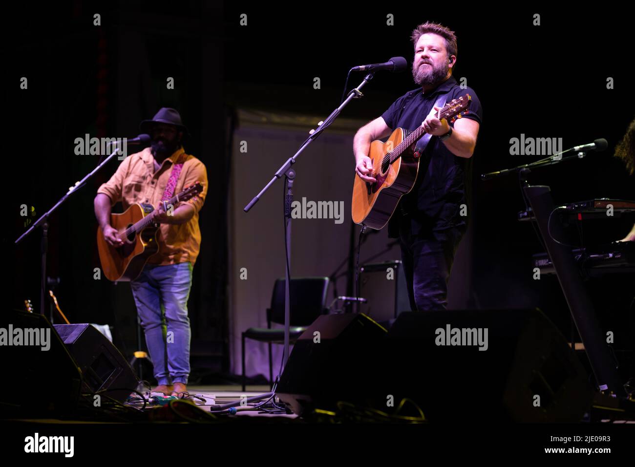 Jeremy Marou and Tom Busby of Australian band Busby Marou perform llive ...