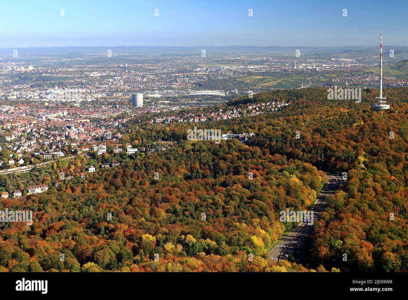 View in autumn from the Stuttgart TV tower of the Neckar valley with ...