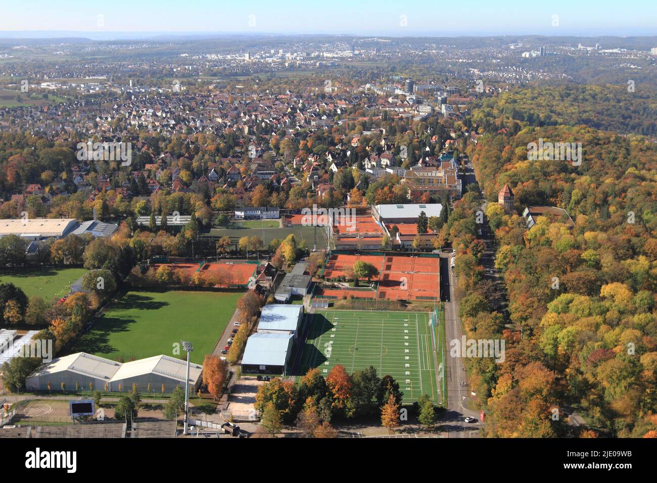 View in autumn from the Stuttgart TV tower of Stuttgart Degerloch ...