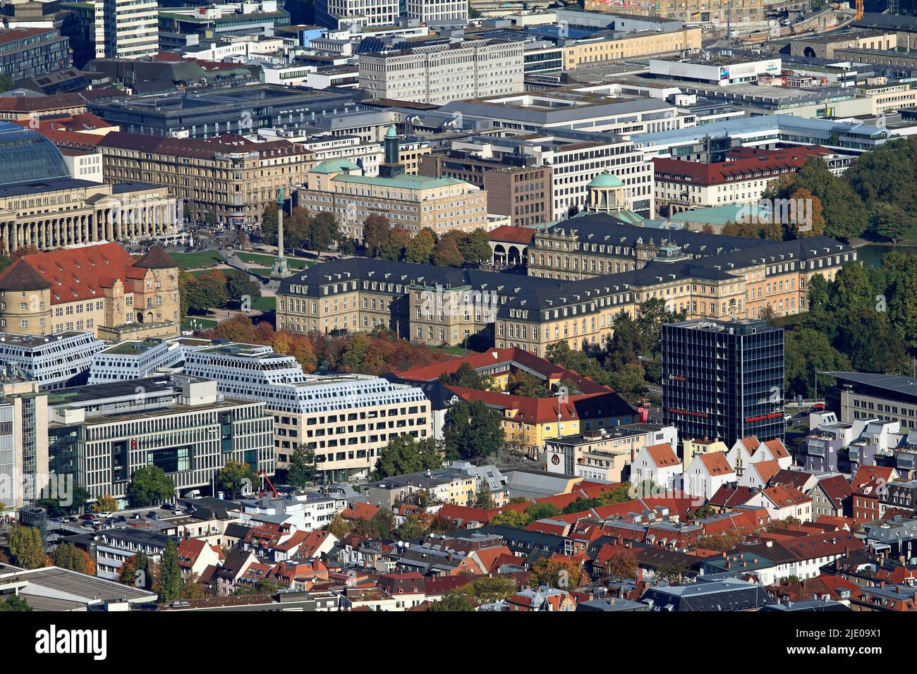 View in autumn from the Stuttgart TV tower of the city centre with ...