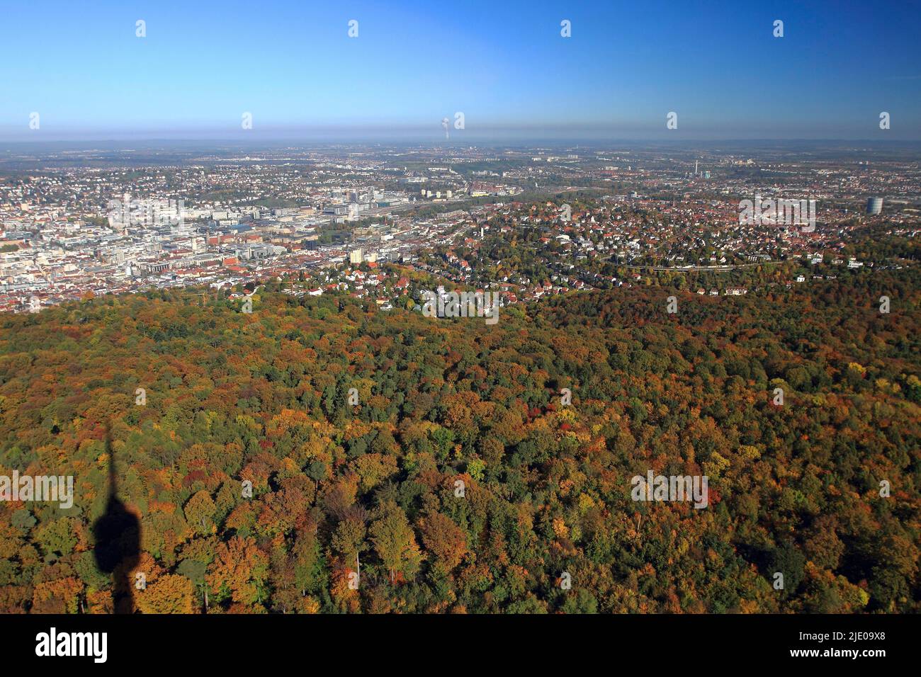 View in autumn from the Stuttgart TV tower of the city centre and ...