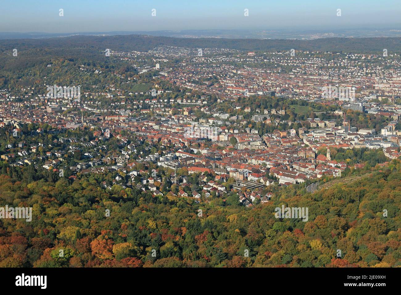 View in autumn from the Stuttgart TV tower of Heslach and Stuttgart ...