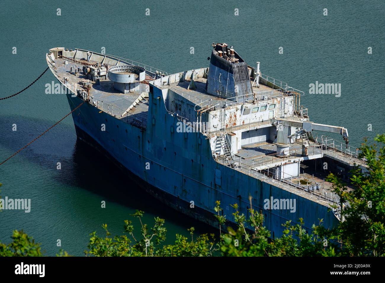 Former patrol boat Albastros, French Navy ship graveyard, Cimetiere des navires de Landevennec ...
