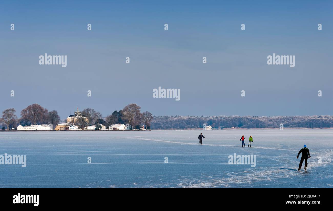 Steinhuder Meer Ice Skaters Winter Panorama with Wilhelmstein Island ...