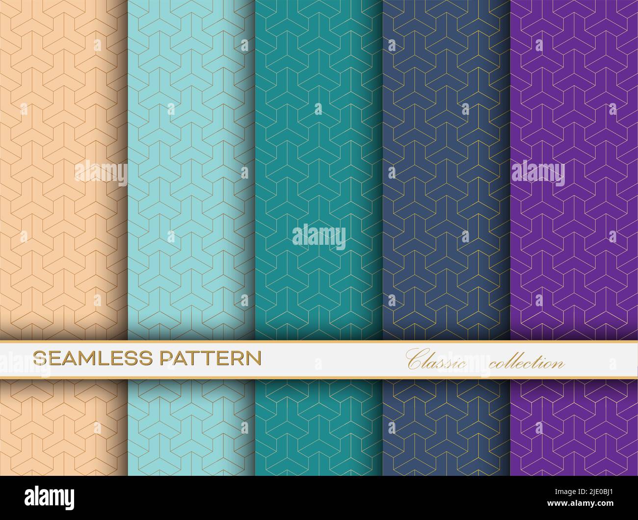 set of seamless decorative patterns with a gold grid of arbitrary ...