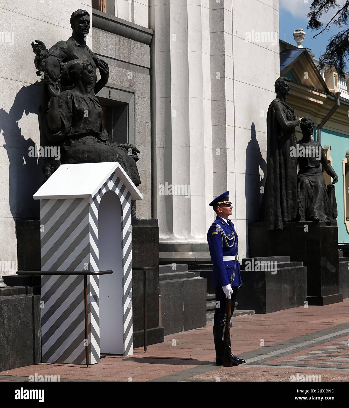 Kiev, Ukraine July 11, 2021: A guard of honor guards the entrance to ...