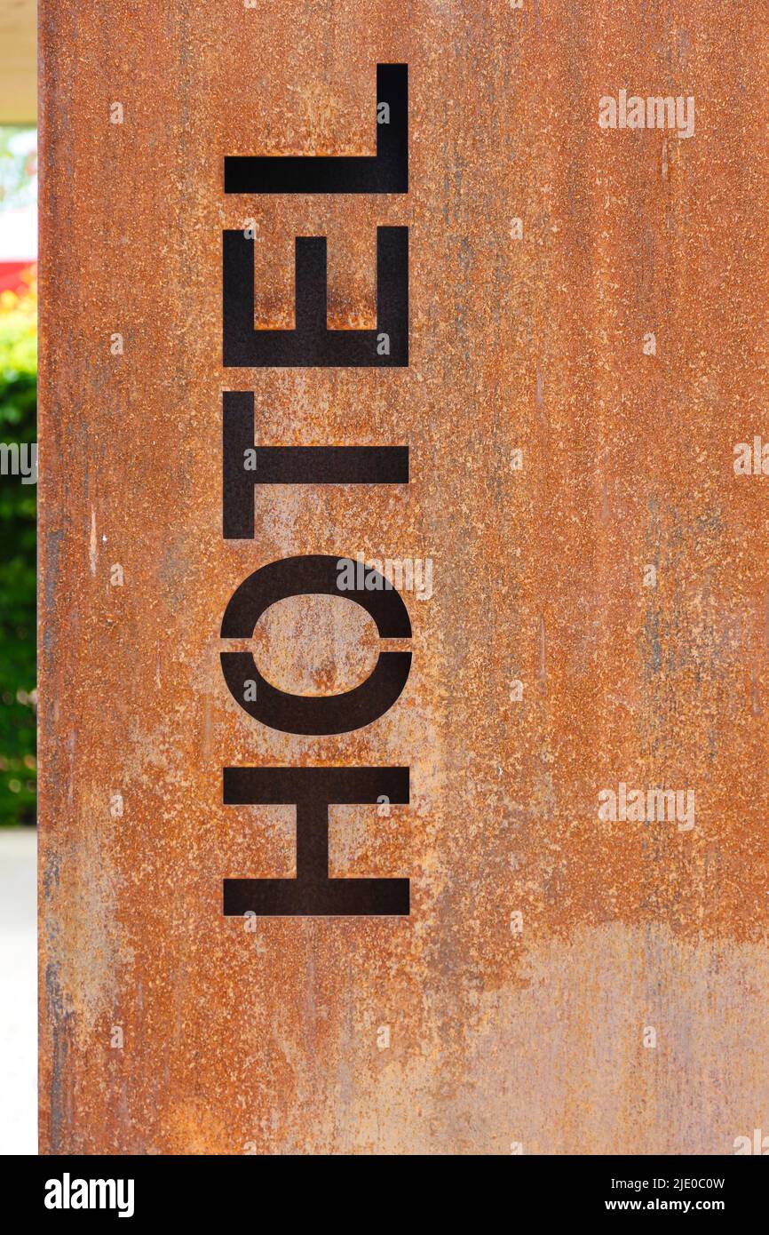 Hotel sign, corten steel with patina, structural steel, Gasthof ...