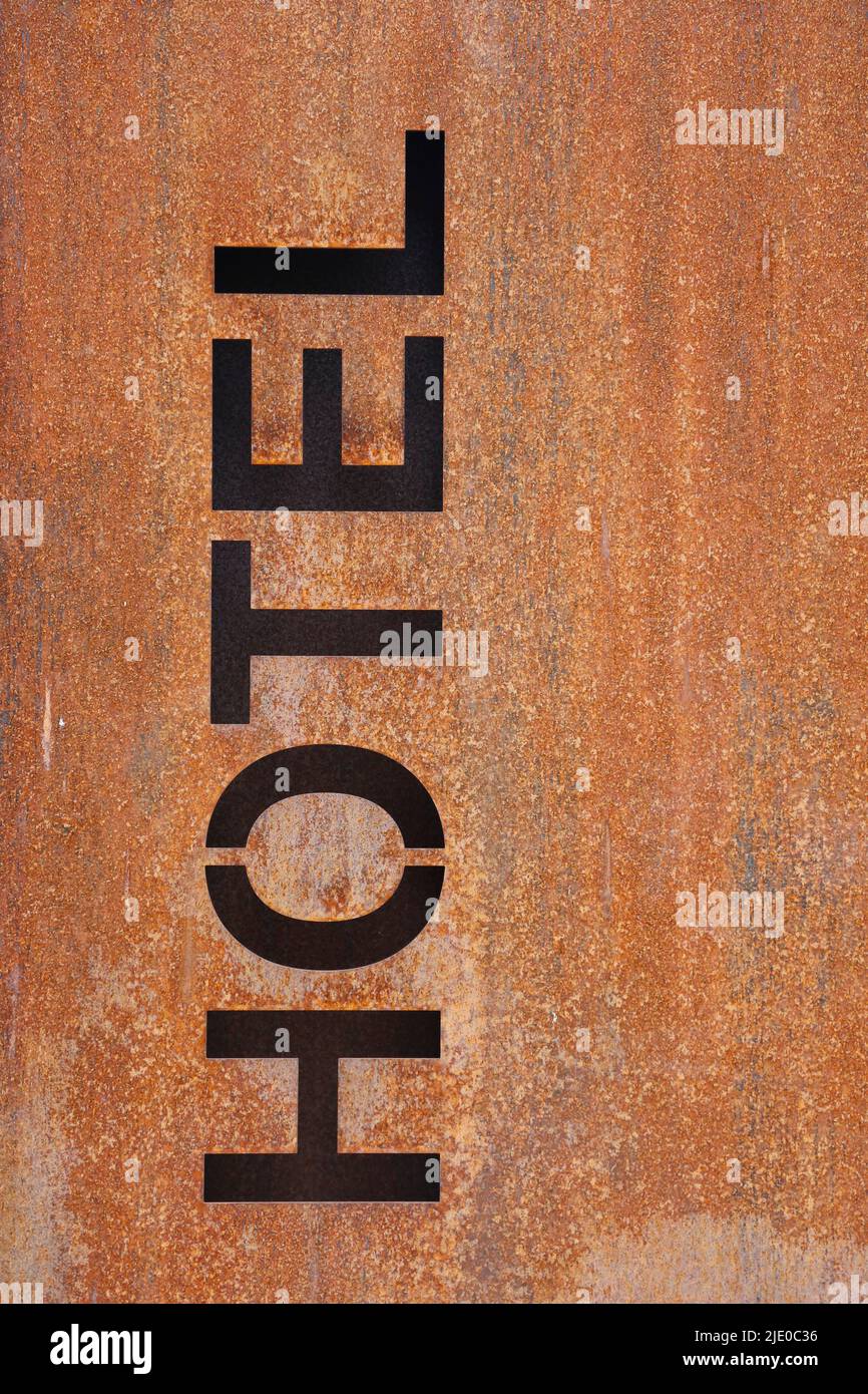 Hotel sign, corten steel with patina, structural steel, Gasthof ...