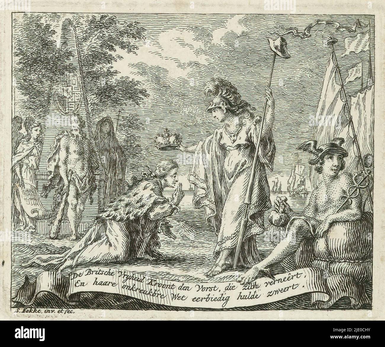 Allegory of English liberty, The British Liberty crowns the Sovereign ...