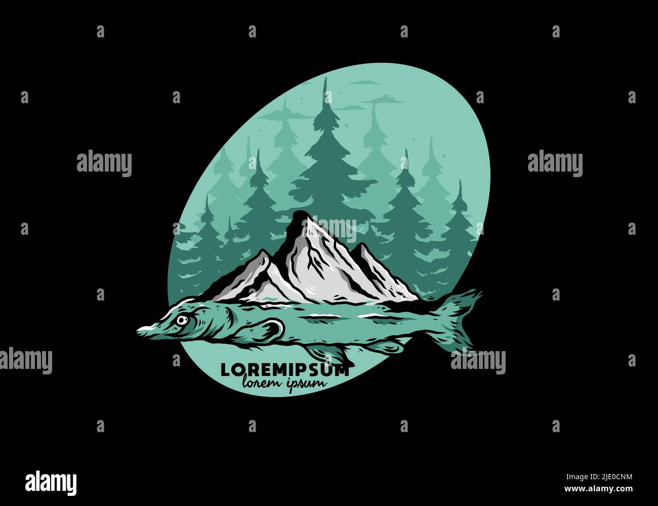 Illustration design of a Arapaima fish and mountain Stock Vector Image ...