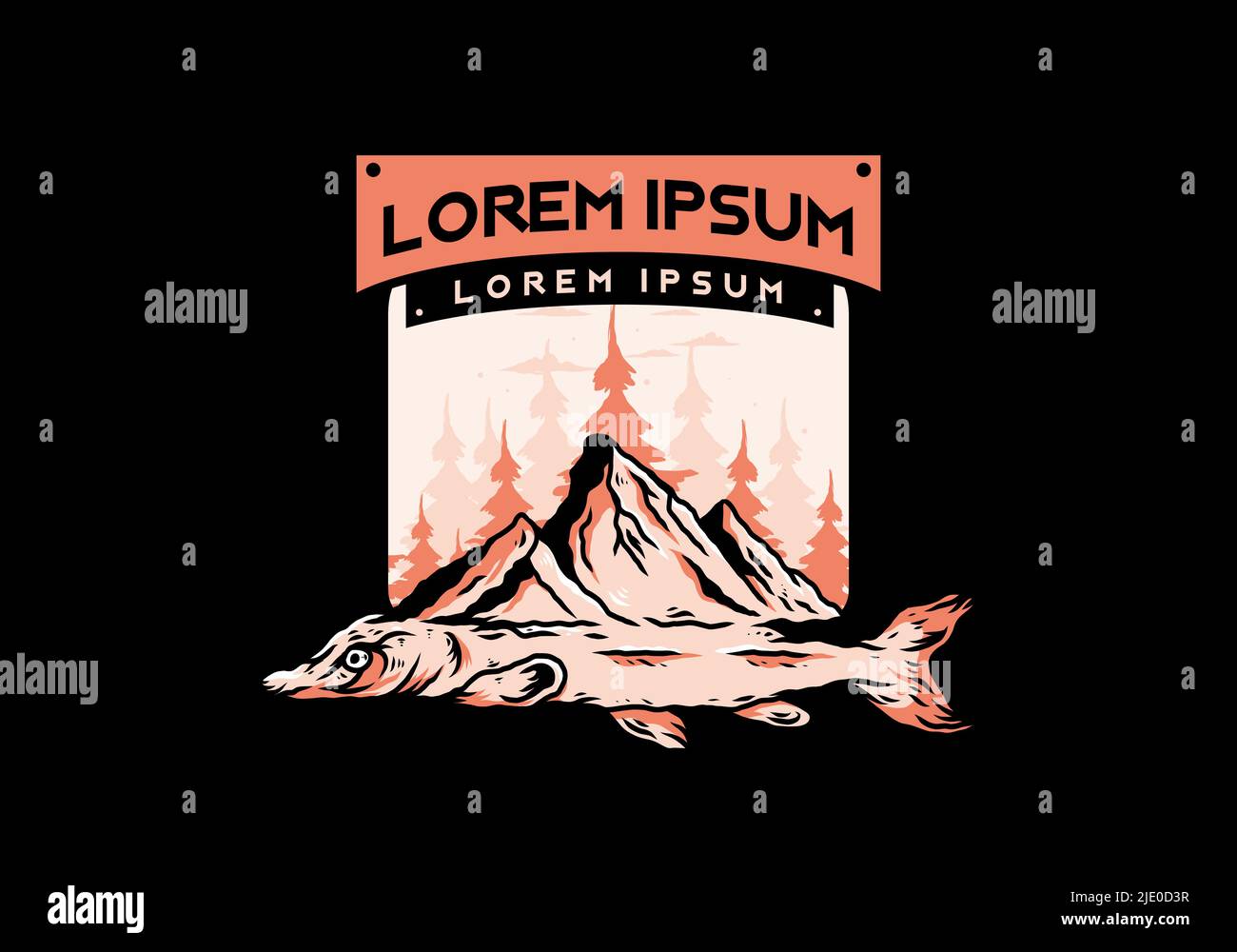 Illustration design of a Arapaima fish and mountain Stock Vector Image ...