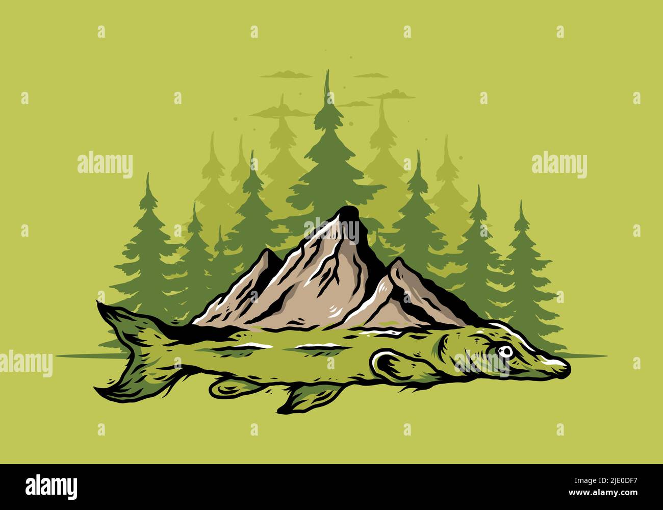 Illustration design of a Arapaima fish and mountain Stock Vector Image ...