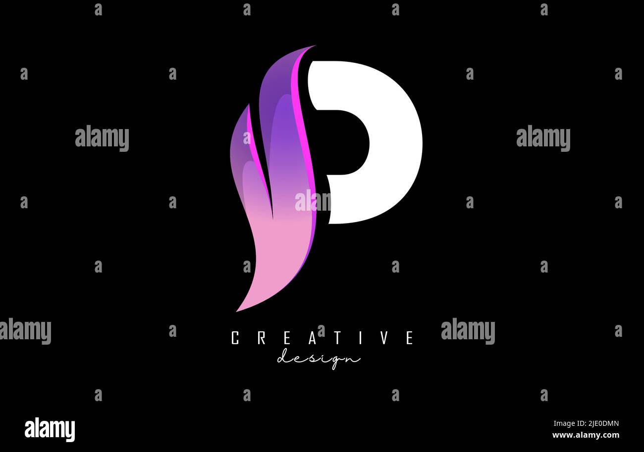 Vector illustration of abstract letter white P with pink leaf, eco ...