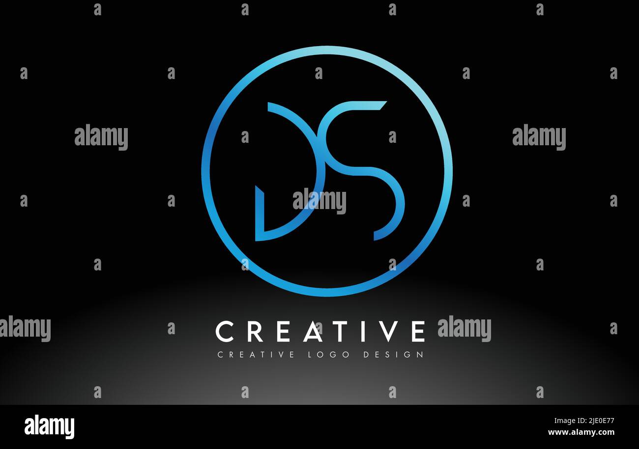 Neon Blue DS Letters Logo Design Slim. Simple and Creative Clean Letter ...